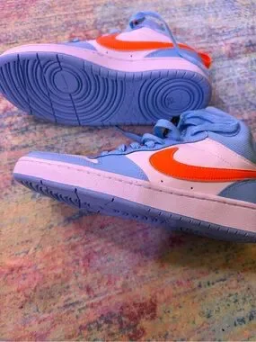 Nike | Shoes | New Nike Hightop Sneakers In Light Blue And Orange ...